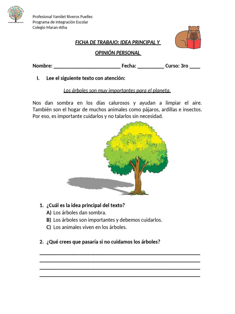 FICHA DE IDEA PRINCIPAL 3RO | PDF