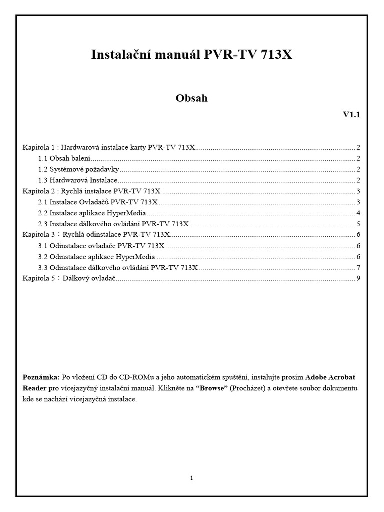 PVR-TV 713X Installation - Cze V1.1 | PDF