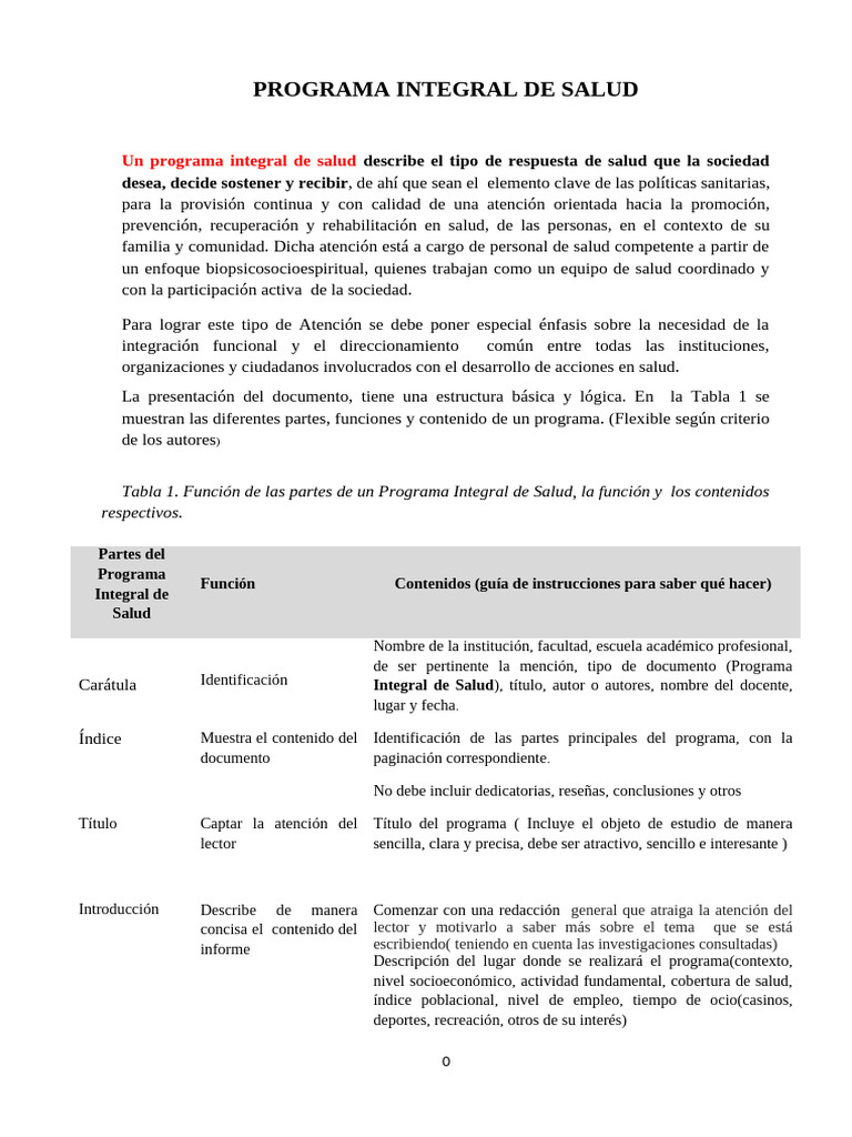 Estructura de Programa Integral de Salud y Gui de Evaluacion | PDF | Teoría