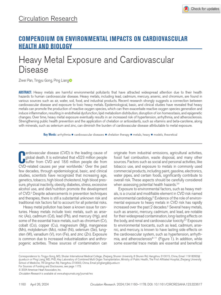 Heavy Metals and Cardiovascular Disease | PDF | Cardiovascular Diseases ...