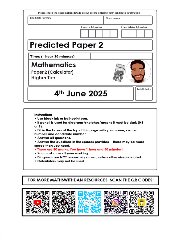 MathsWithDan Edexcel GCSE Maths Predicted Paper 2 June 2025 Higher ...