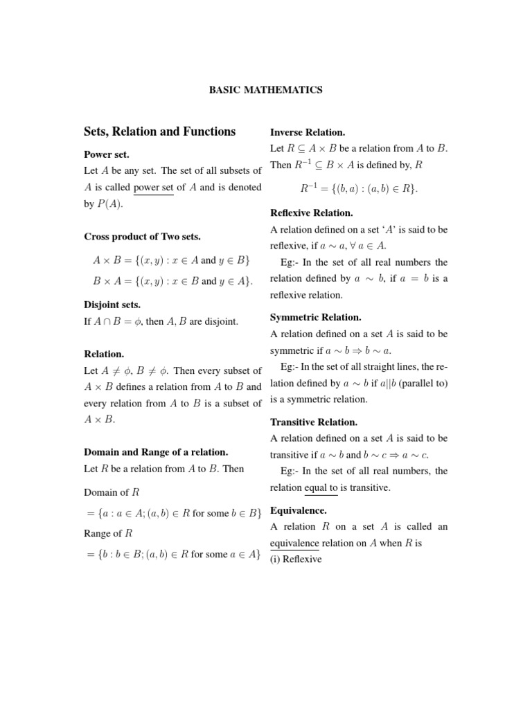 Sets, Relation and Functions: Basic Mathematics | PDF | Space | Abstract Algebra