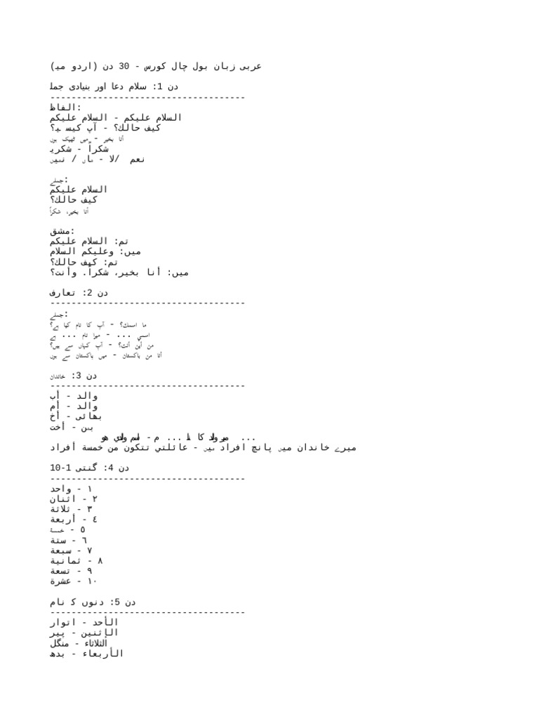 Arabic Speaking Course Urdu 30 Days | PDF
