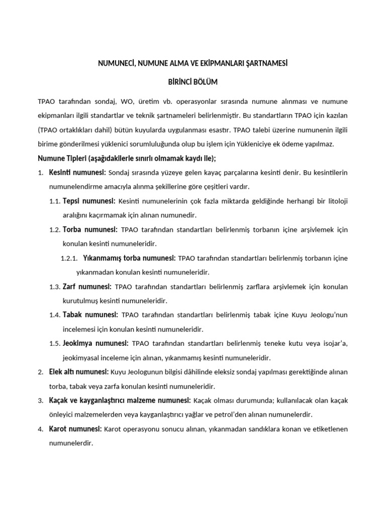 Ek10 - Numuneci Ve Numune Alma Ekipmanları Şartnamesi | PDF