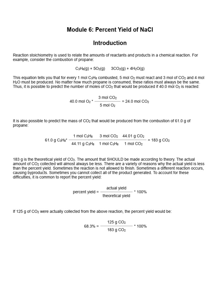 Module 6 Percent Yield of NaCl | PDF | Sodium Bicarbonate | Mole (Unit)