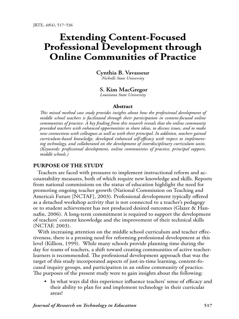 Extending Content-Focused Professional Development through Online ...