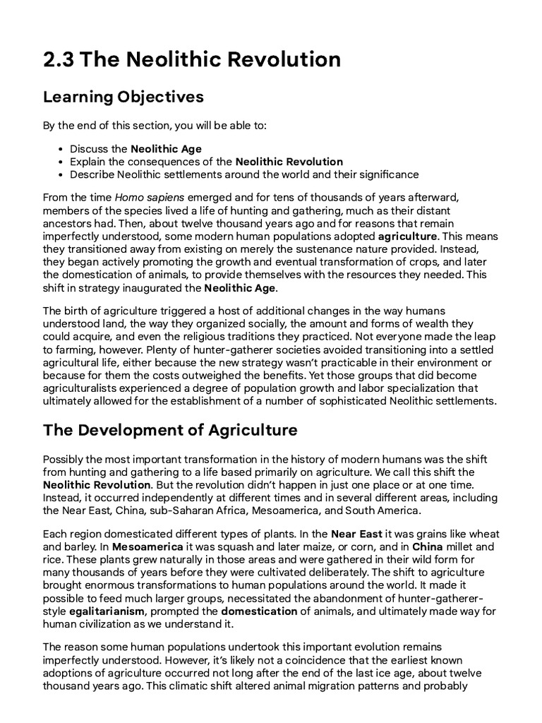 Neolithic Revolution: Agriculture's Impact | PDF | Agriculture | Hunter ...