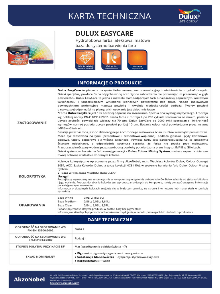 Tds Dulux Easycare Baza 09 - 2019 | PDF