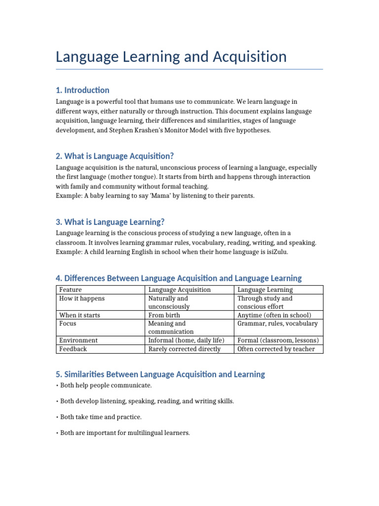 Language Acquisition vs. Learning Explained | PDF | Language ...