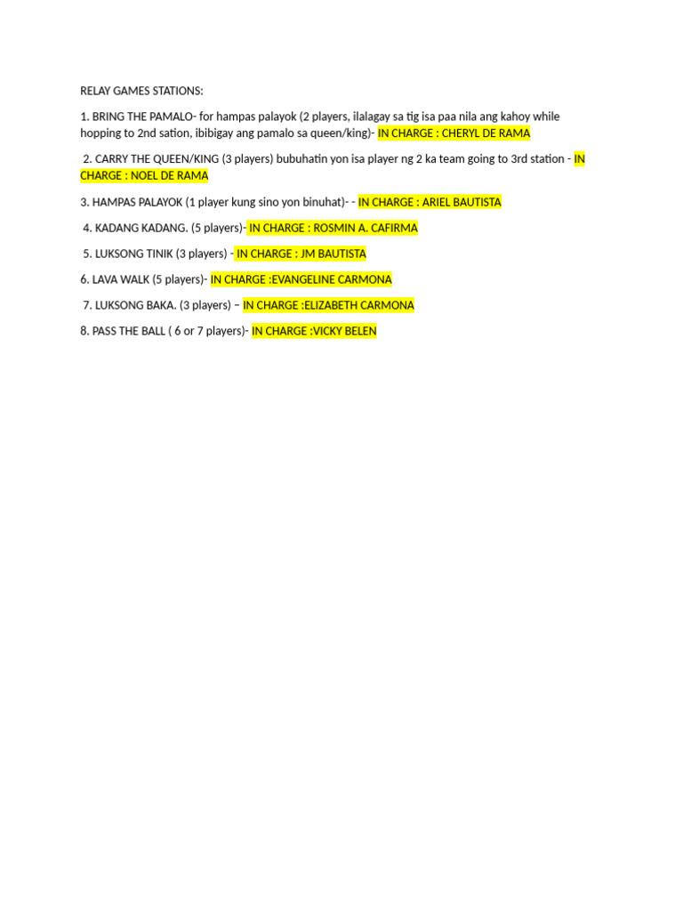 Relay Games Stations | PDF