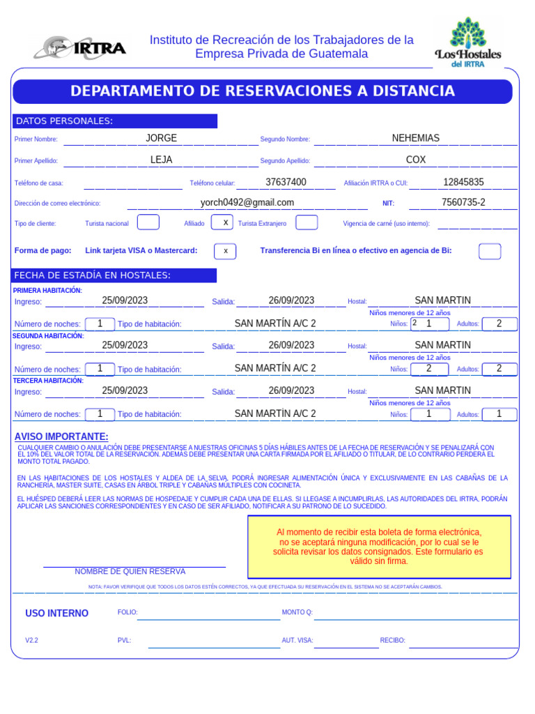 123 Formulario Reservas A Distancia Hostales RD | PDF