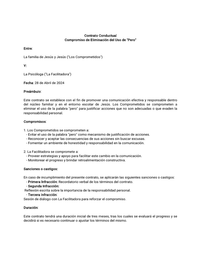 Contrato Conductual | PDF | Sicología | Ciencias del comportamiento