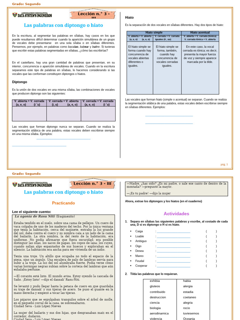 Diptongos y Hiatos para Niños | PDF | Sílaba | Lingüística