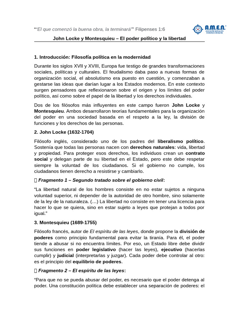 Locke y Montesquieu 2 | PDF | Libertad | Separación de poderes