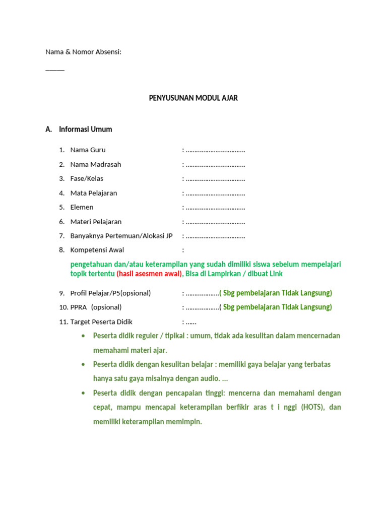 LK Modul Ajar Berdifferensiasi (Panduan) | PDF