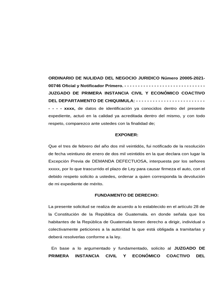 Memorial de Devolucion de Documentos | PDF