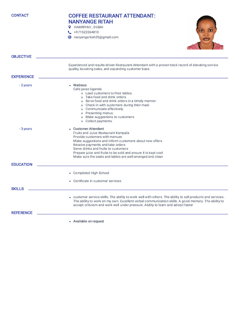 Coffee Restaurant Attendant | PDF