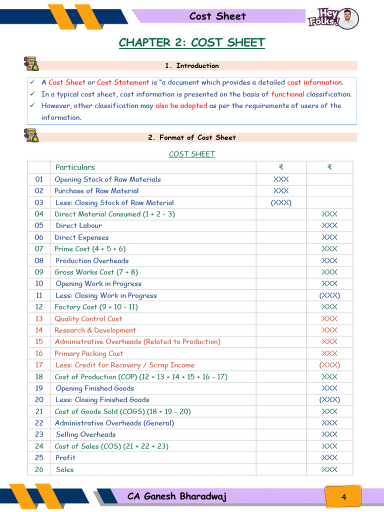 CH 2 Cost Sheet Concept Decoder | PDF | Expense | Cost