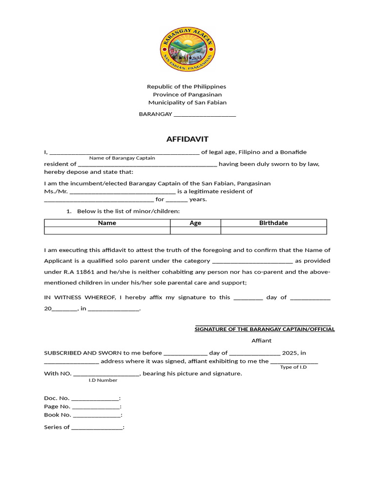 Republic of The Philippines Eloi - SP Barangay Affidavit Soft | PDF