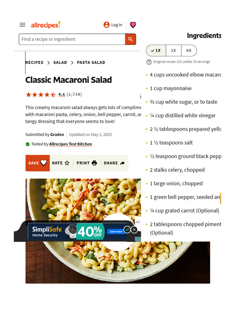 Classic Macaroni Salad Recipe (With Video) | PDF | Salad | Pasta