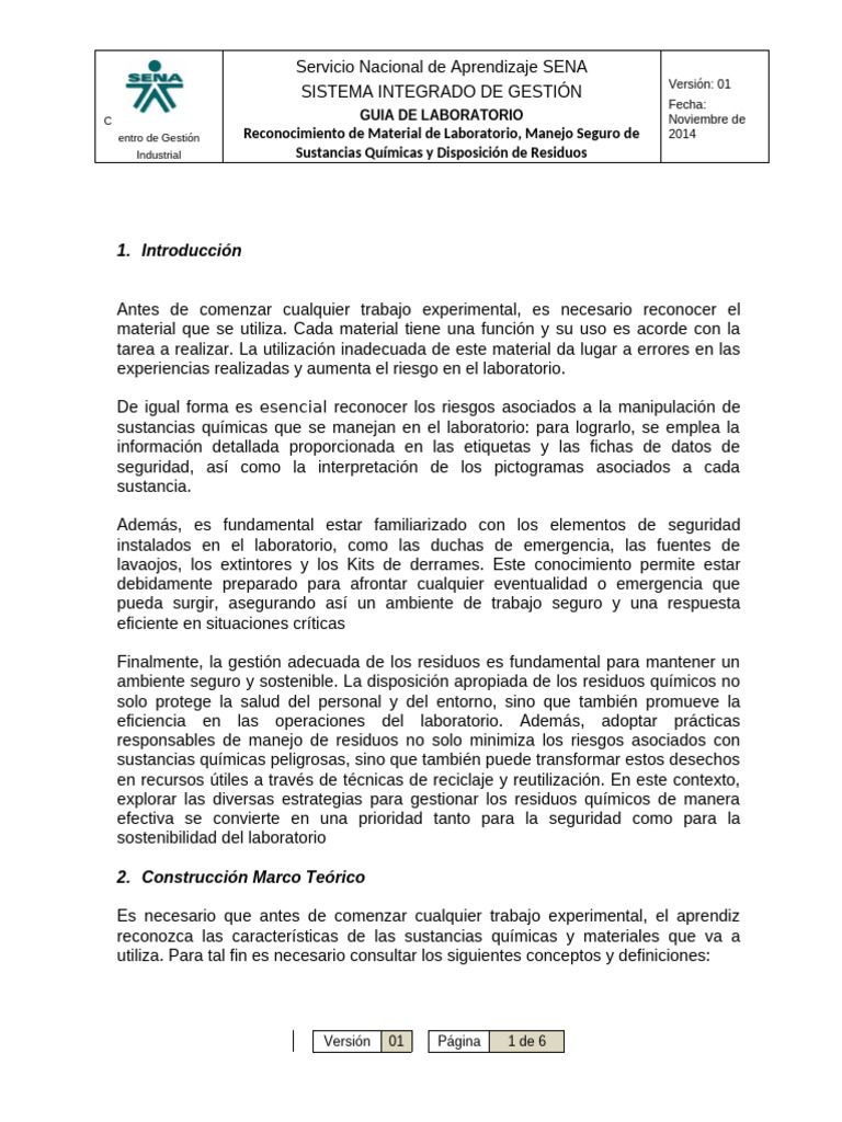 GUIA 01 PREINFOME -RECONOCIMIENTO DEL MATERIAL DE LABORATORIO Y MANEJO SEGURO DE SUSTANCIAS ...
