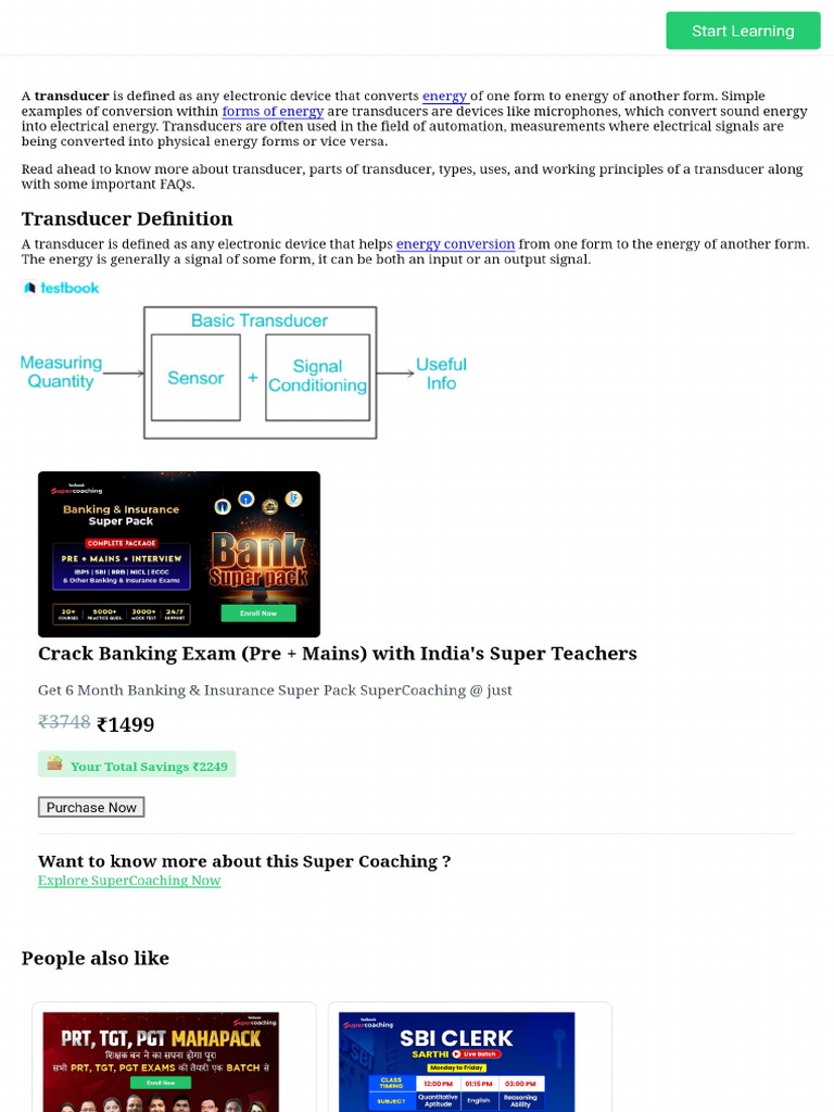 Transducer - Definition, Parts, Working, Classification, Uses | PDF
