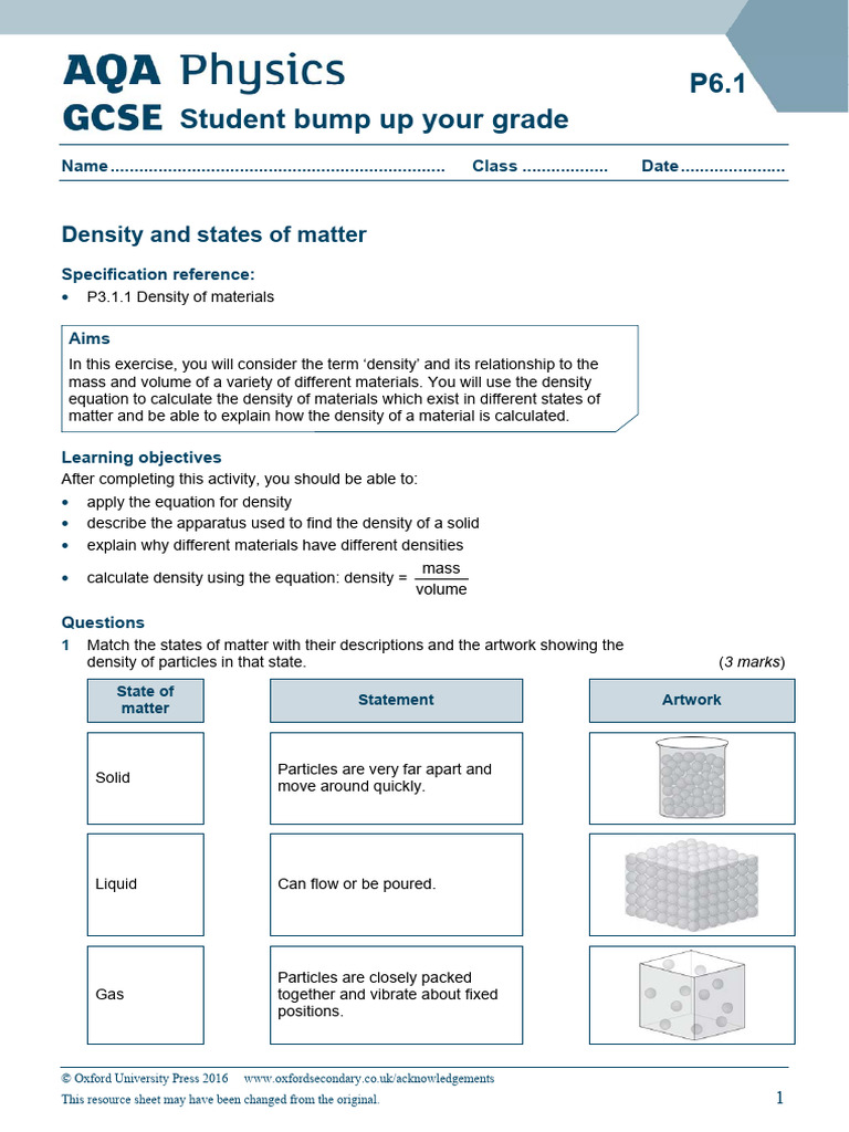 10 - Density Practice Questions | PDF | Density | Gases