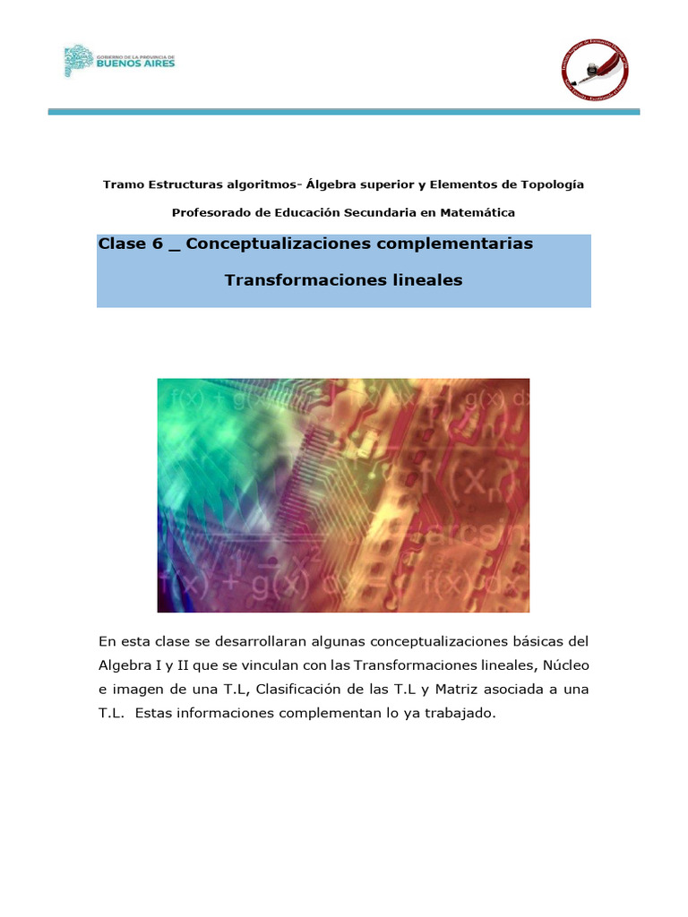 Clase 10 Transformaciones | PDF | Mapa lineal | Álgebra lineal