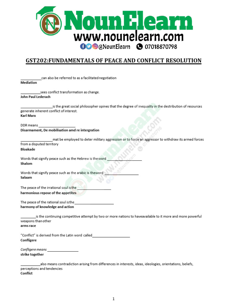 GST202: Peace and Conflict Overview | PDF | Peace | Firearms