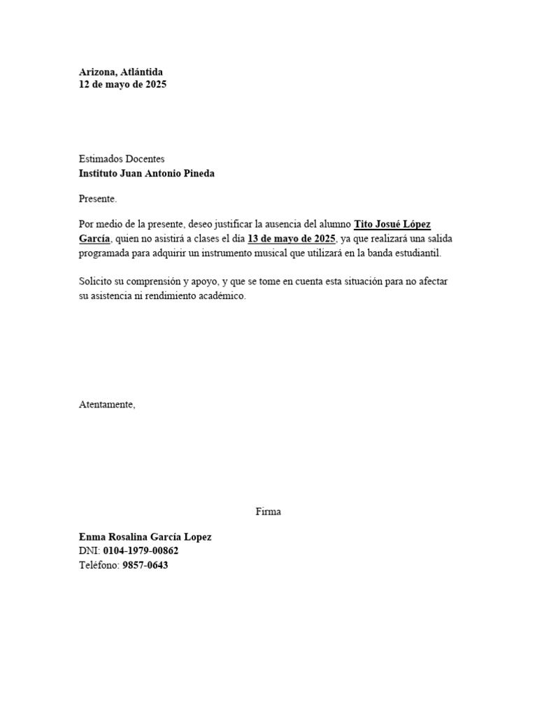 Carta Excusa Tito Josue | PDF