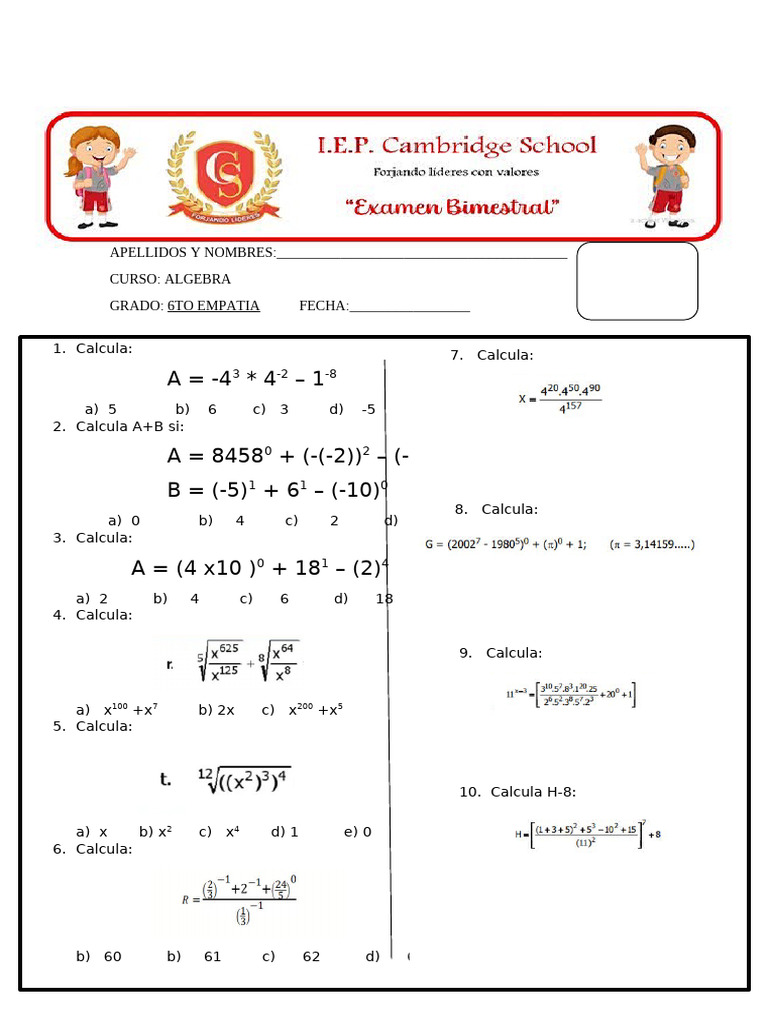 Algebra Exercises for 6th Grade | PDF
