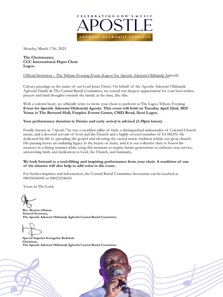 Choir Invitation For Apostle Ketu Choir | PDF | Apostle | Religious ...