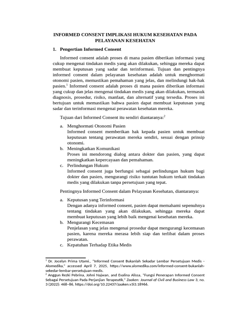 Informed Consent Implikasi Hukum Kesehatan Pada Pelayanan Kesehatan | PDF