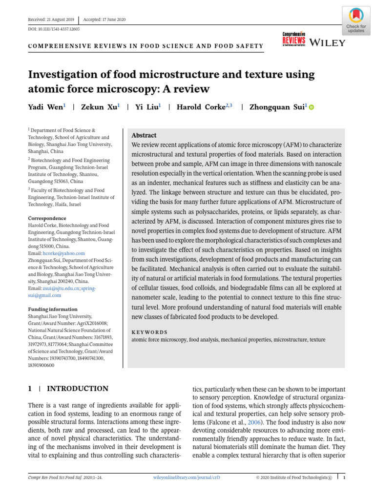 Investigation of Food Microstructure and Texture Using Atomic Force ...
