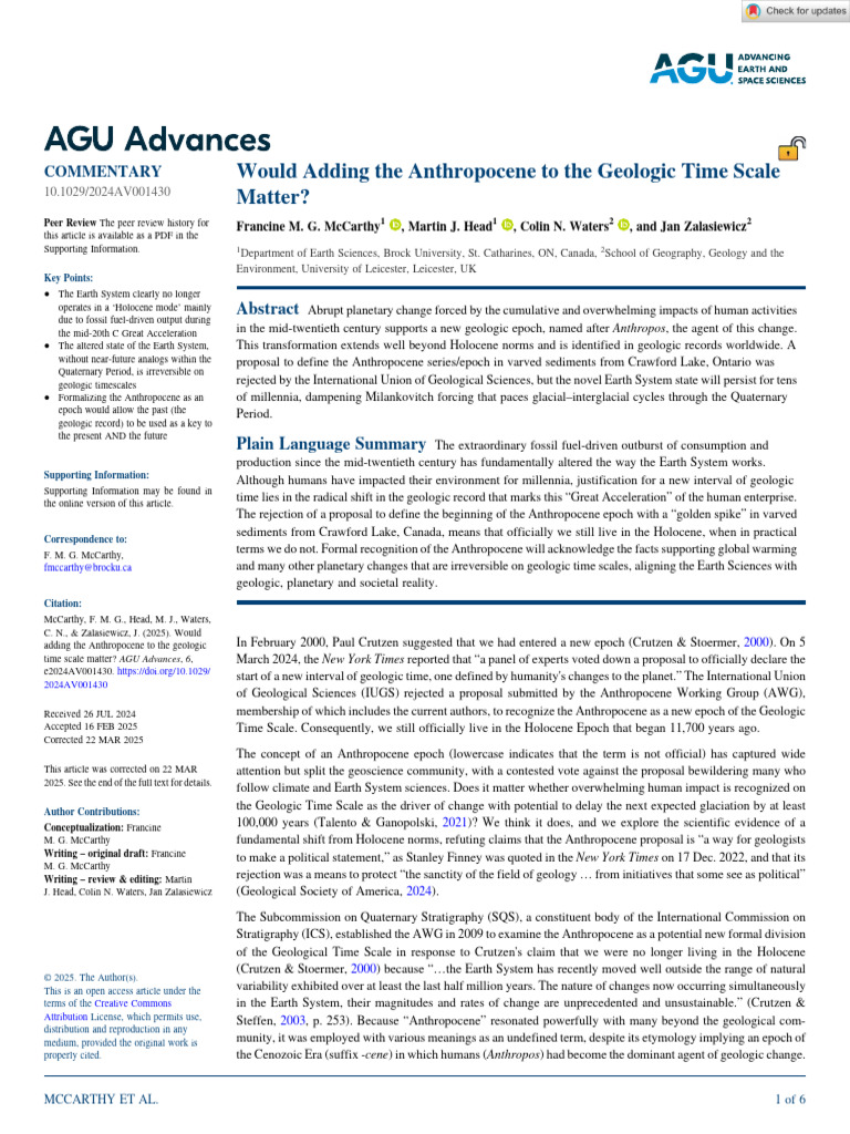 McCarthy2025 Anthropocene | PDF | Anthropocene | Geologic Time Scale