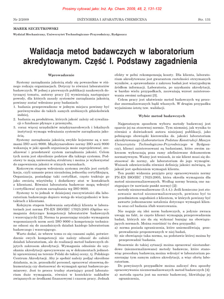 Walidacja Metod Badawczych W Labora | PDF