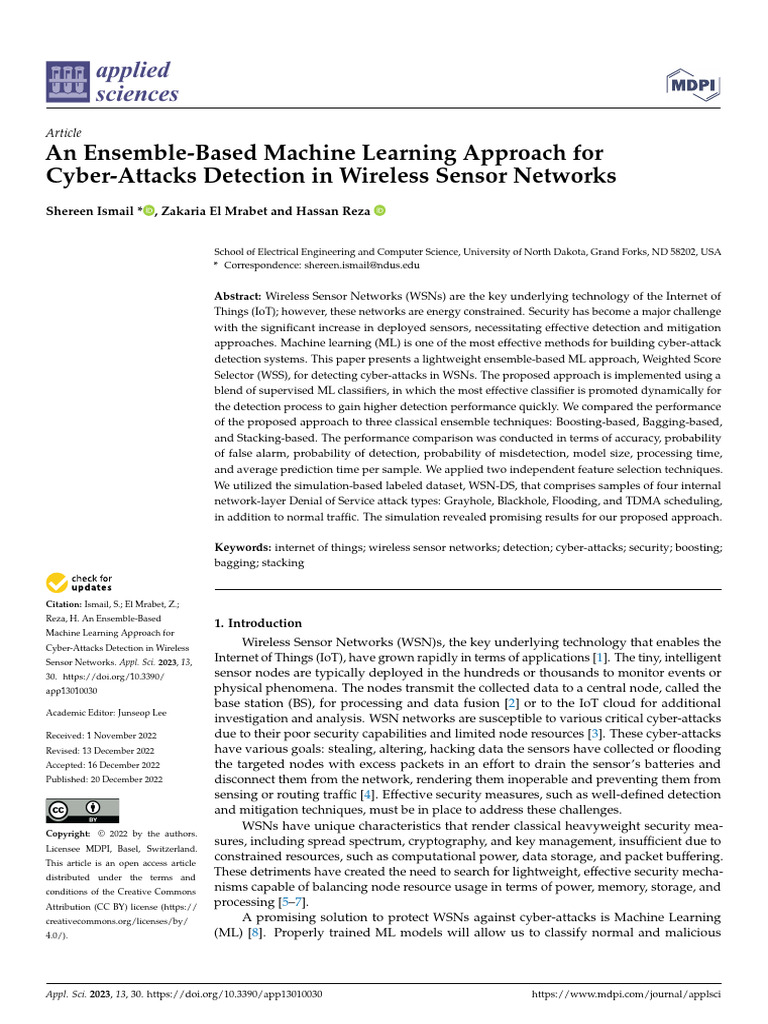 Applsci 13 00030 v3 | PDF | Machine Learning | Wireless Sensor Network