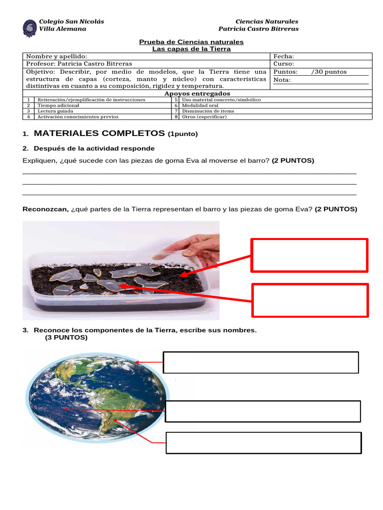 Prueba Capas de La Tierra | PDF
