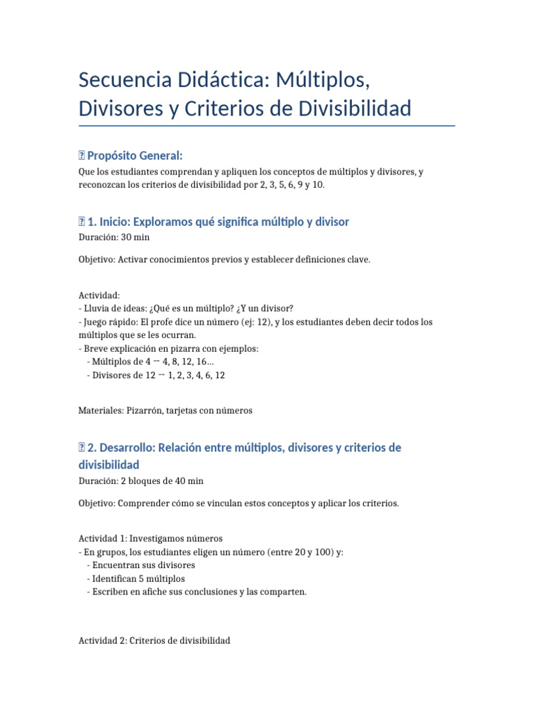 Secuencia_Didáctica_Múltiplos_Divisores_Divisibilidad 23-4 | PDF