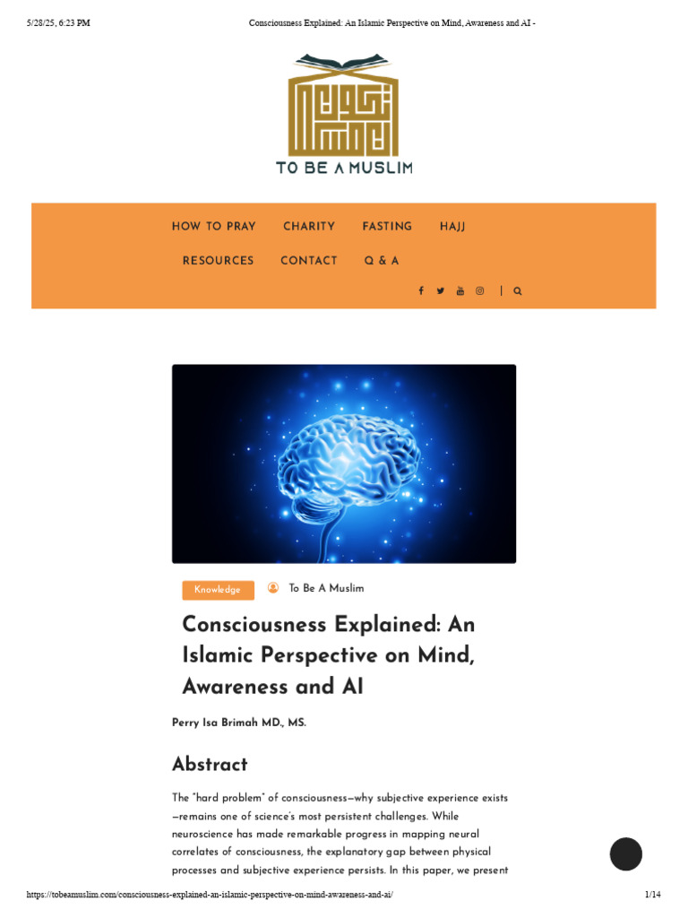 Consciousness Explained - An Islamic Perspective On Mind, Awareness and ...