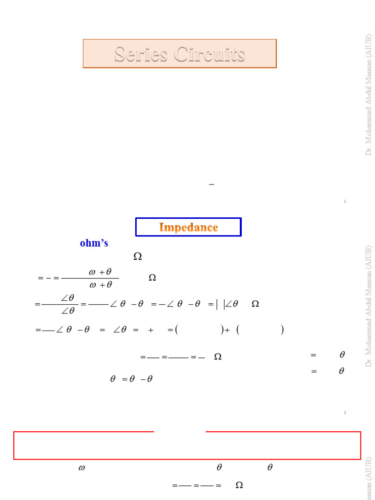 Lecture 06, 07, 08 Series - Circuit | PDF | Ac Power | Electrical Impedance