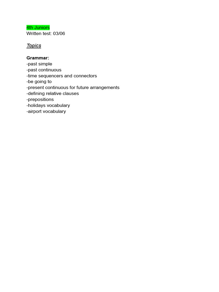 4th Juniors - Written Test | PDF