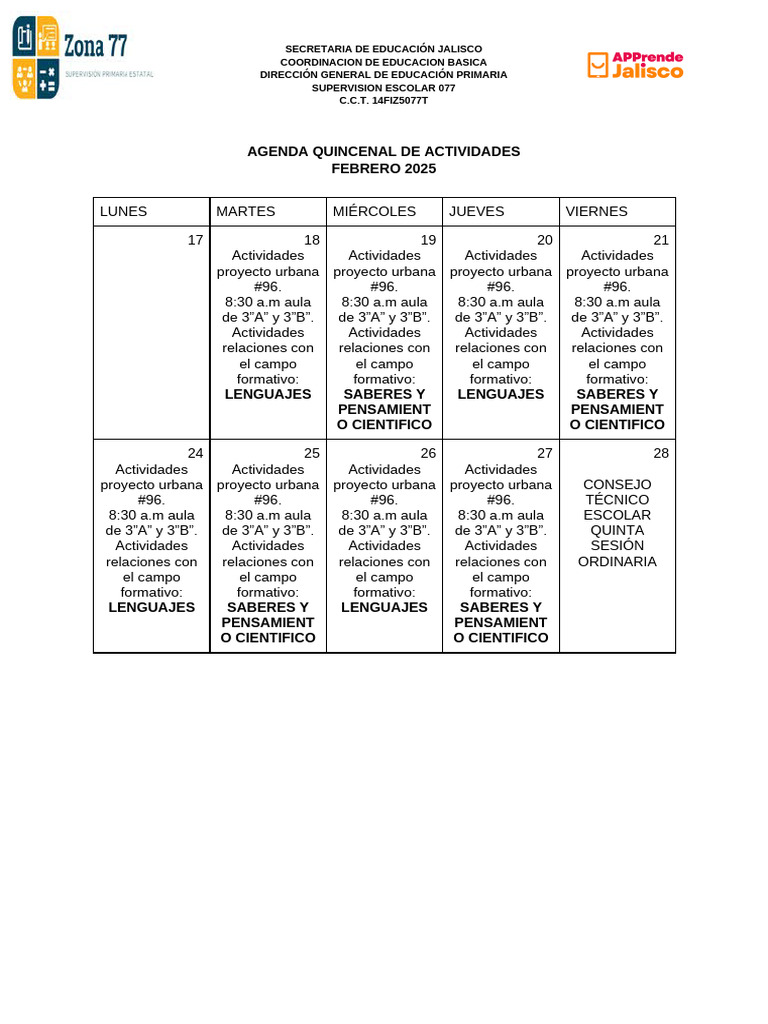 Agenda Quincenal de Actividades | PDF | Educación primaria | Aprendizaje