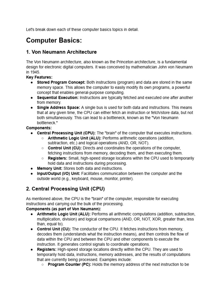 Computer Basics - Von Neumann Architecture. Centr.. | PDF | Random ...