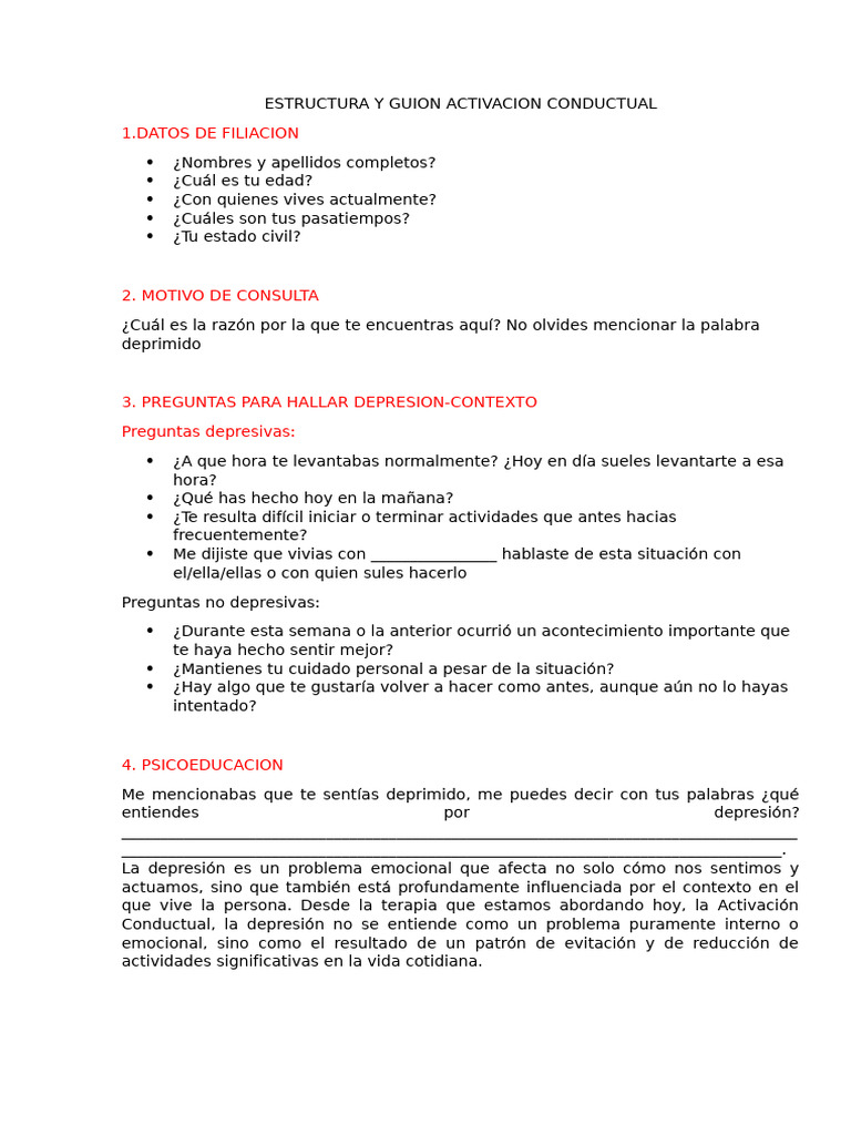 Activación Conductual para la Depresión | PDF | Depresión (estado de ...
