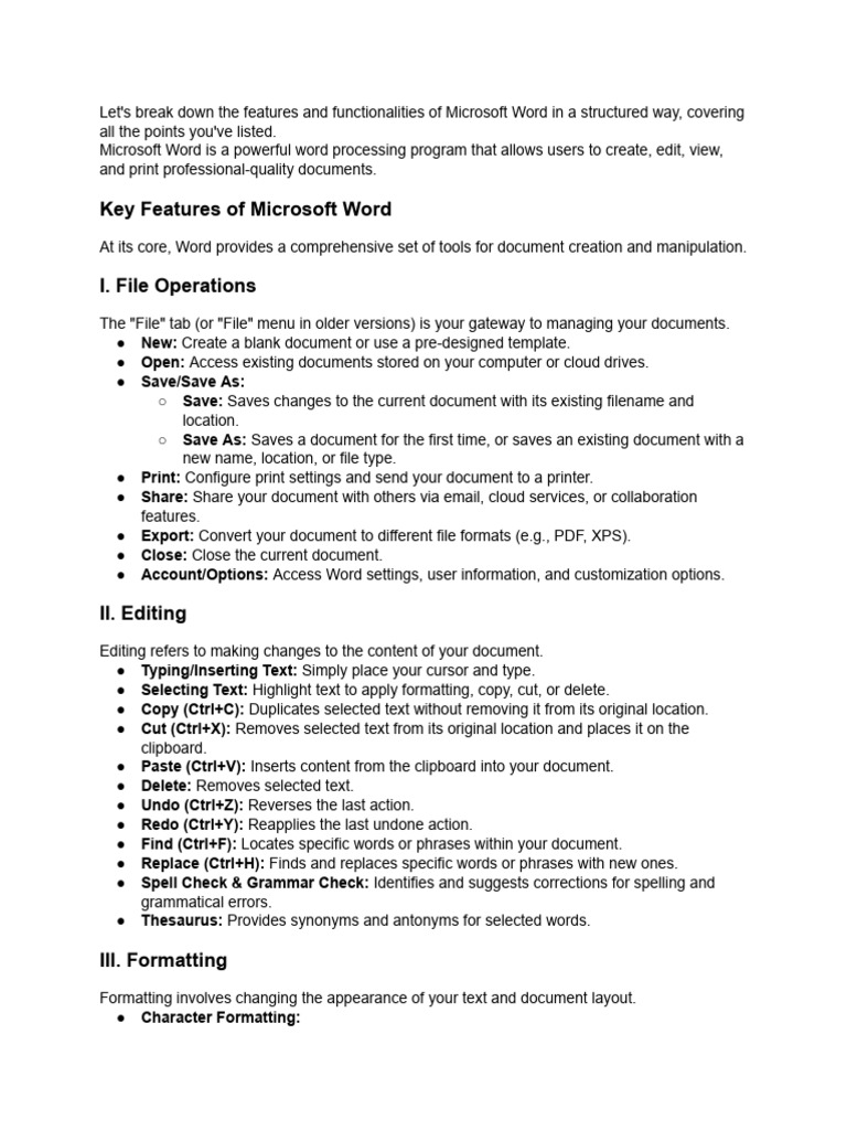Ms-Word - Features, File, Editing, Formatting, Pag.. | PDF | Microsoft ...