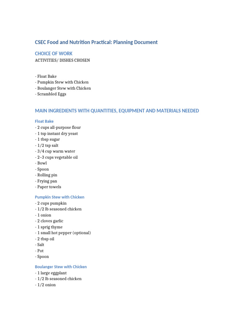 CSEC Formatted Guyanese Recipe Plan Updated | PDF