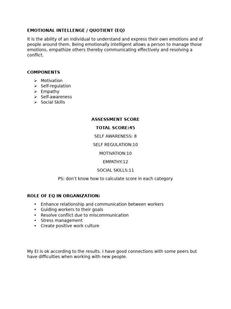 Emotional Intelligence Quotient (EQ) | PDF | Emotional Intelligence ...