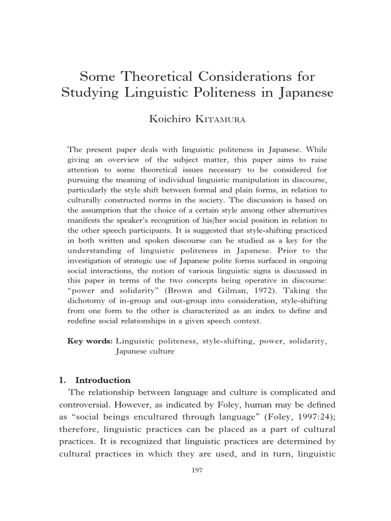 Considerations of Politeness in Japanese | PDF | Linguistics | Liberal ...