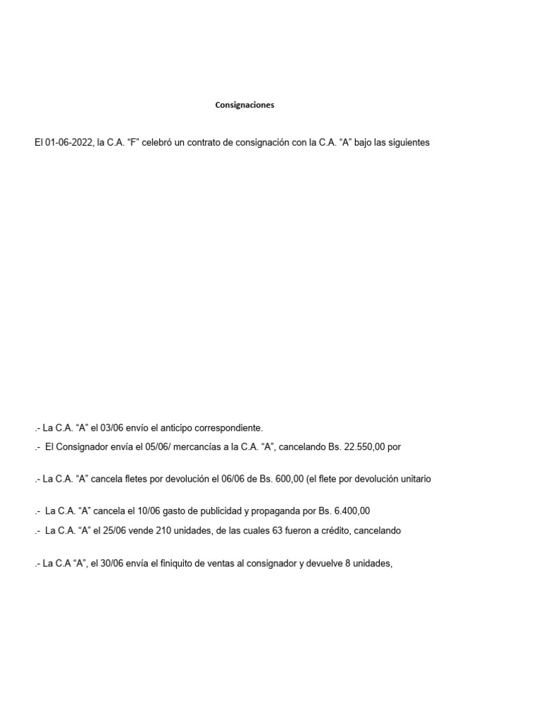 Caso Práctico de Consignaciones - 1S - 2023 | PDF | Economias | Negocios económicos